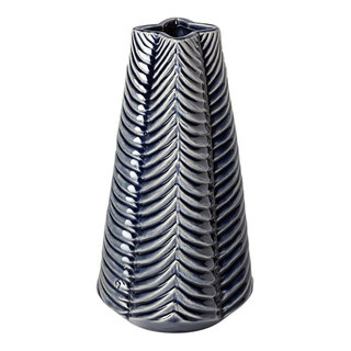 10" Navy Blue Glaze Layered Patterned Star Vase - Contemporary - Vases ...