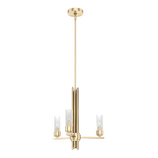Gatz Alturas Gold, Ribbed Glass 3 Light Chandelier Ceiling ...