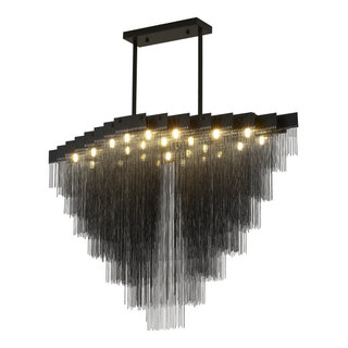24-Light Satin Black Chandelier With Hanging Aluminum Chains ...