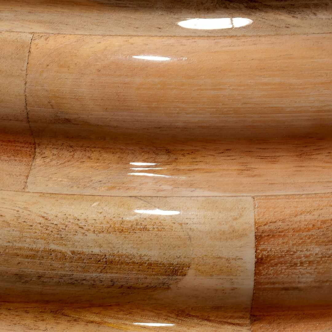 Thick Ribbed Lacquered Wood Fat Round Table Lamp 22 in Natural Bleached ...