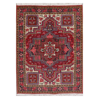 Traditional Heriz Persian Hand Made Oriental Wool Area Rug, Red, 6'7"X5 ...