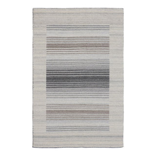 EORC Gray Hand Woven Wool And Viscose Reversible Flat Weave Durry Rug 8 ...
