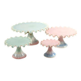 Tabletop Pastel Ruffled Cake Stands Glossy Set/4 Easter Spring Hy0200 ...