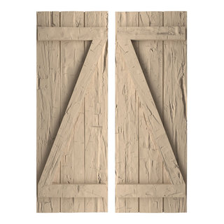 Rustic 3 Board Joined B-N-B Faux Wood Shutters, 16.5x52" - Rustic ...
