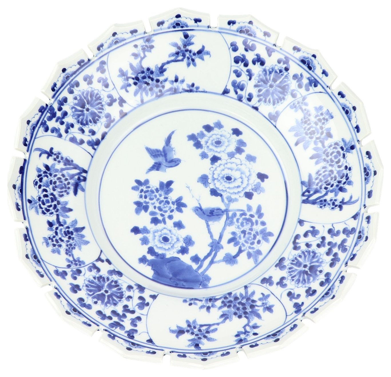 Blue & White Jagged Rim Peony Bowl - Traditional - Decorative Bowls ...