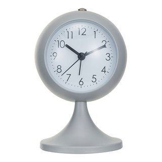 Round Metal Table Clock With Alarm, White - Traditional - Alarm Clocks ...