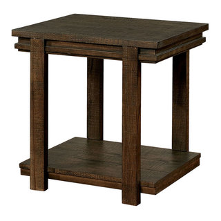 Rough-Sawn Wooden End Table with One Shelf, Dark Walnut Brown ...