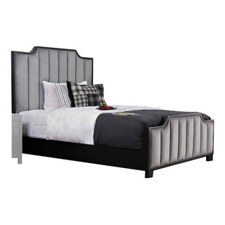 Scooped Design Queen Size Bed with Vertical Channel Tufting, Gray ...