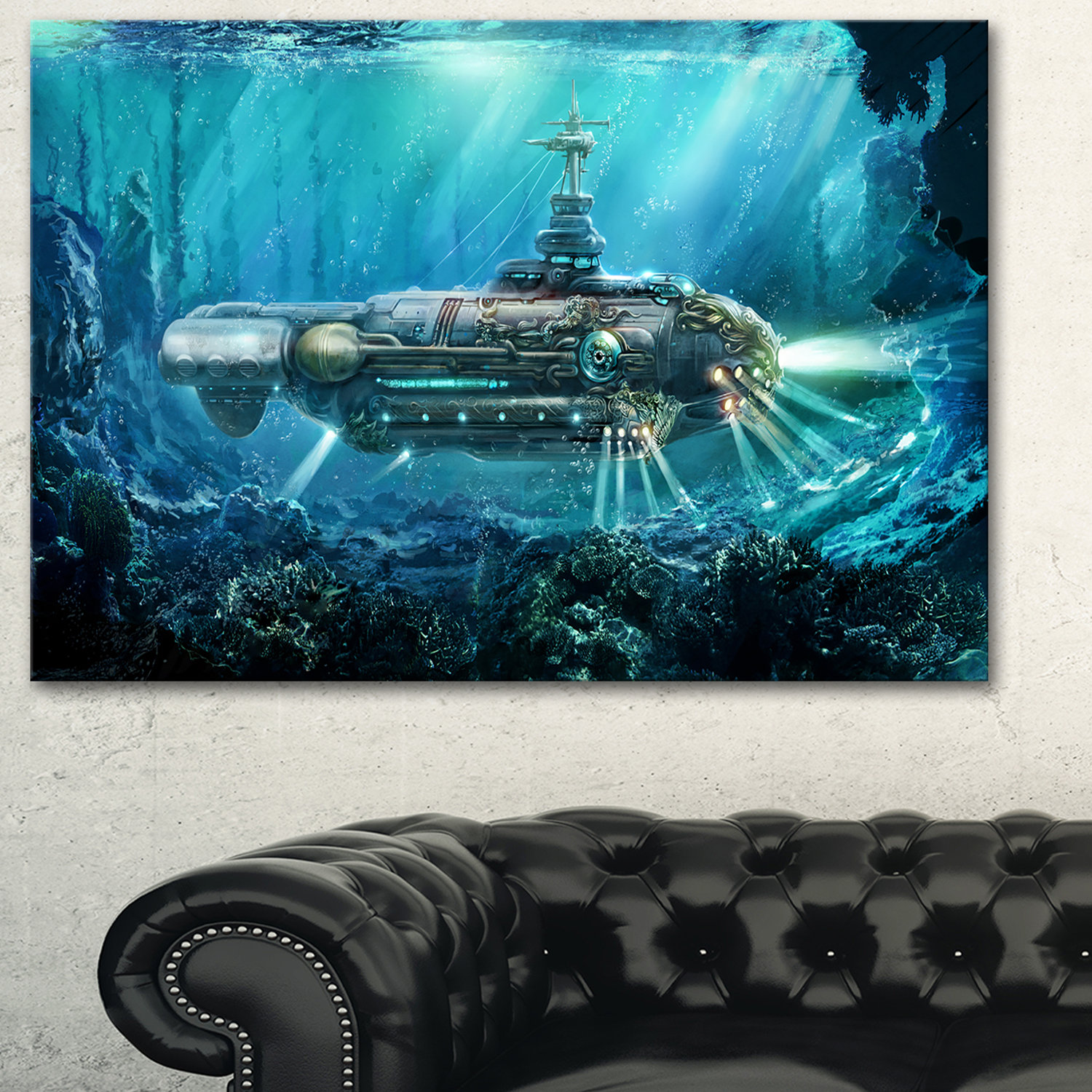 "Fantastic Submarine" Digital Canvas Art Print, 40"x20" - Beach Style ...