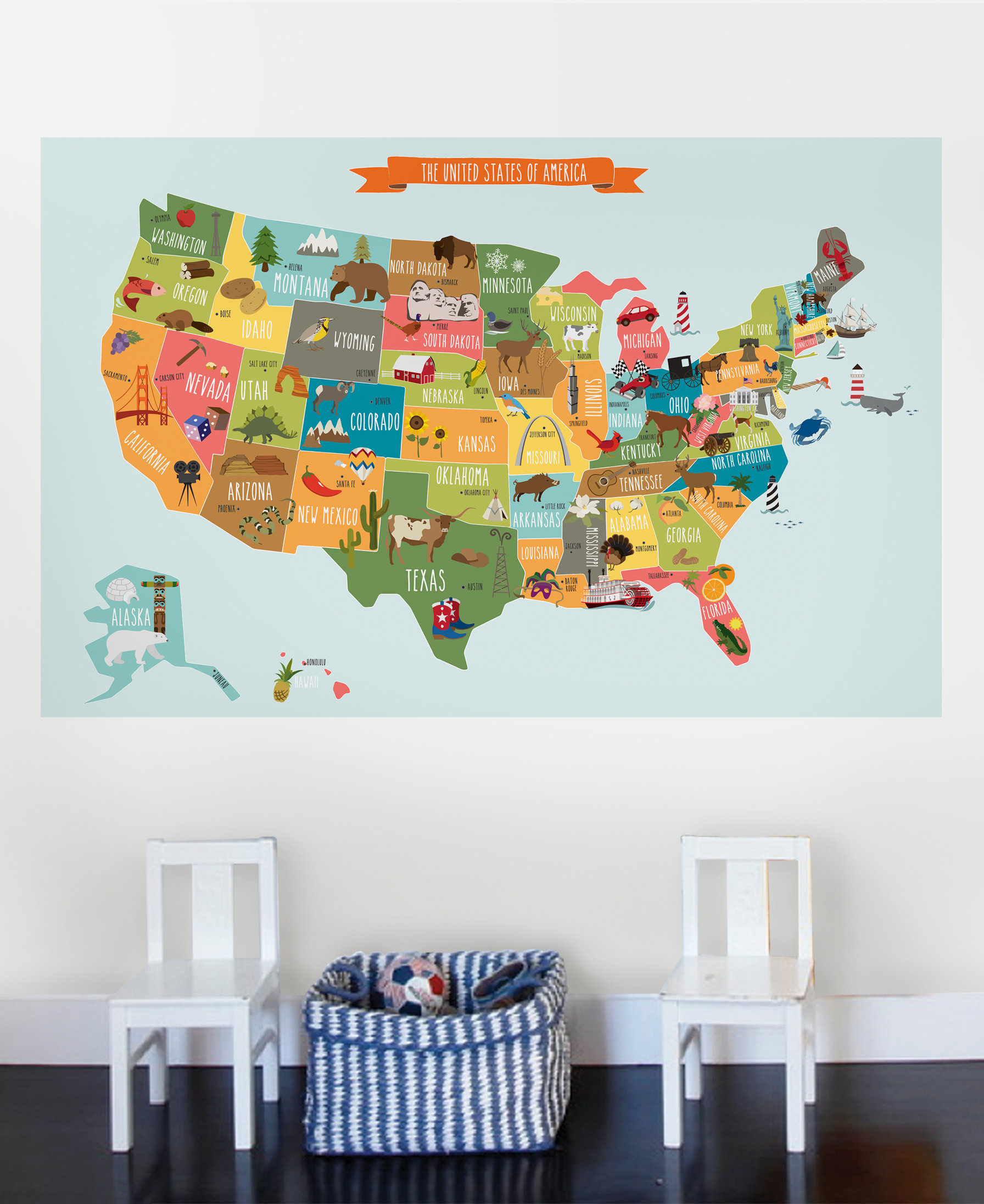 The USA Map, Poster Vinyl Wall Sticker, Large - Contemporary - Kids ...