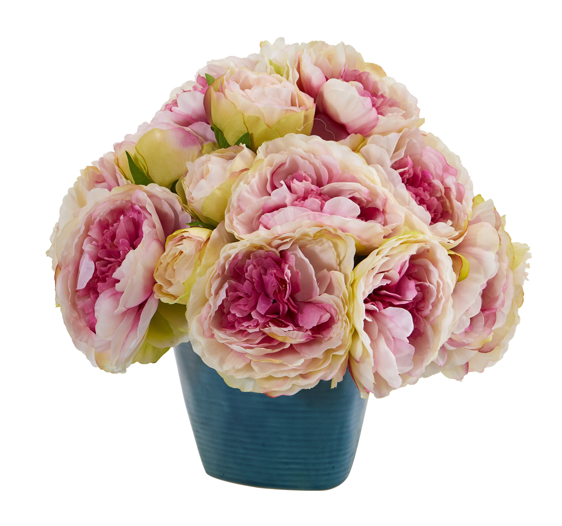 Nearly Natural 14 Sunflower Artificial Arrangement in Blue Vase ...