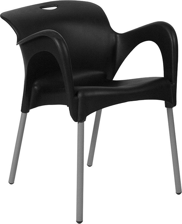 Hercules Series Black Plastic Stack Chair With Arms and Titanium Frame ...