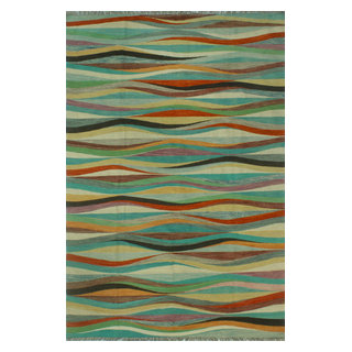 Winchester Kilim Elis Blue/Rust Rug, 6'5x9'8, 6'5x9'8 - Contemporary ...