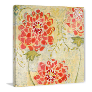 "Orange Floral" Painting Print on Wrapped Canvas, 48x48 - Contemporary ...