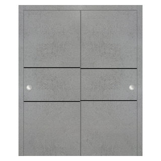 Bypass Doors | Planum 0014 Concrete with | Sturdy Rails, 48" x 84" ( 2 ...