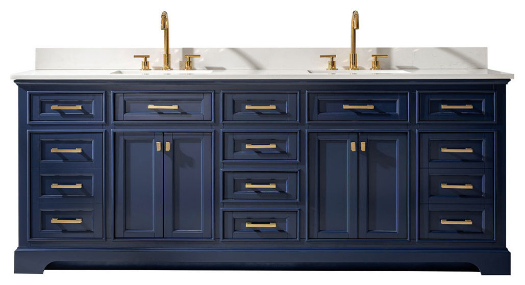 Milano Bathroom Vanity, Gray With White Quartz Top, 84" - Transitional ...