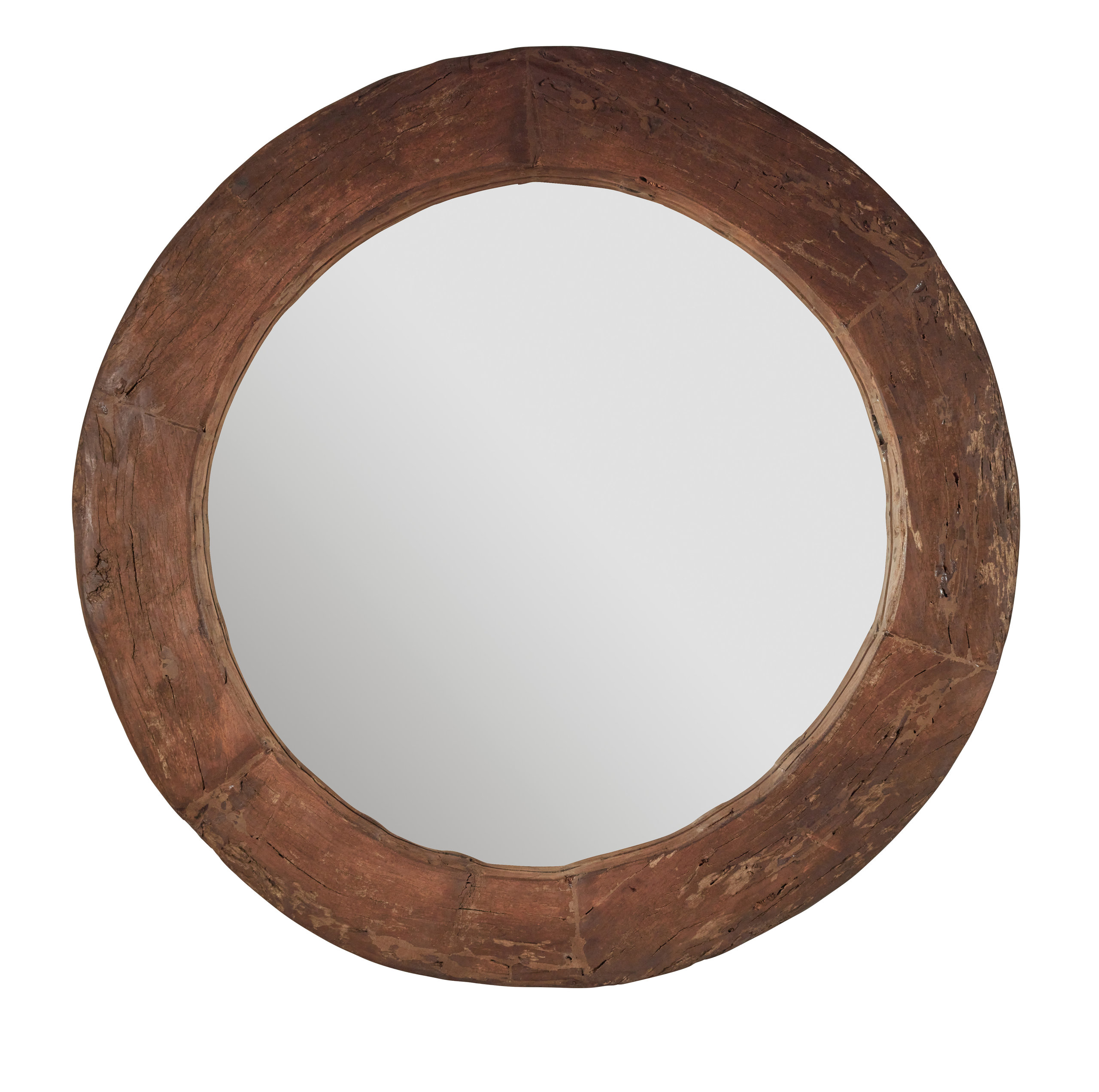 Primitive Round Mirror With Wooden Frame - Rustic - Wall Mirrors - by ...