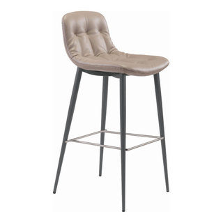 Contoured PU Bar Stool with Button Tufting and Steel Frame in Black ...