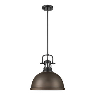Duncan 1-Light Pendant With Rod, Matte Black With Rubbed Bronze ...
