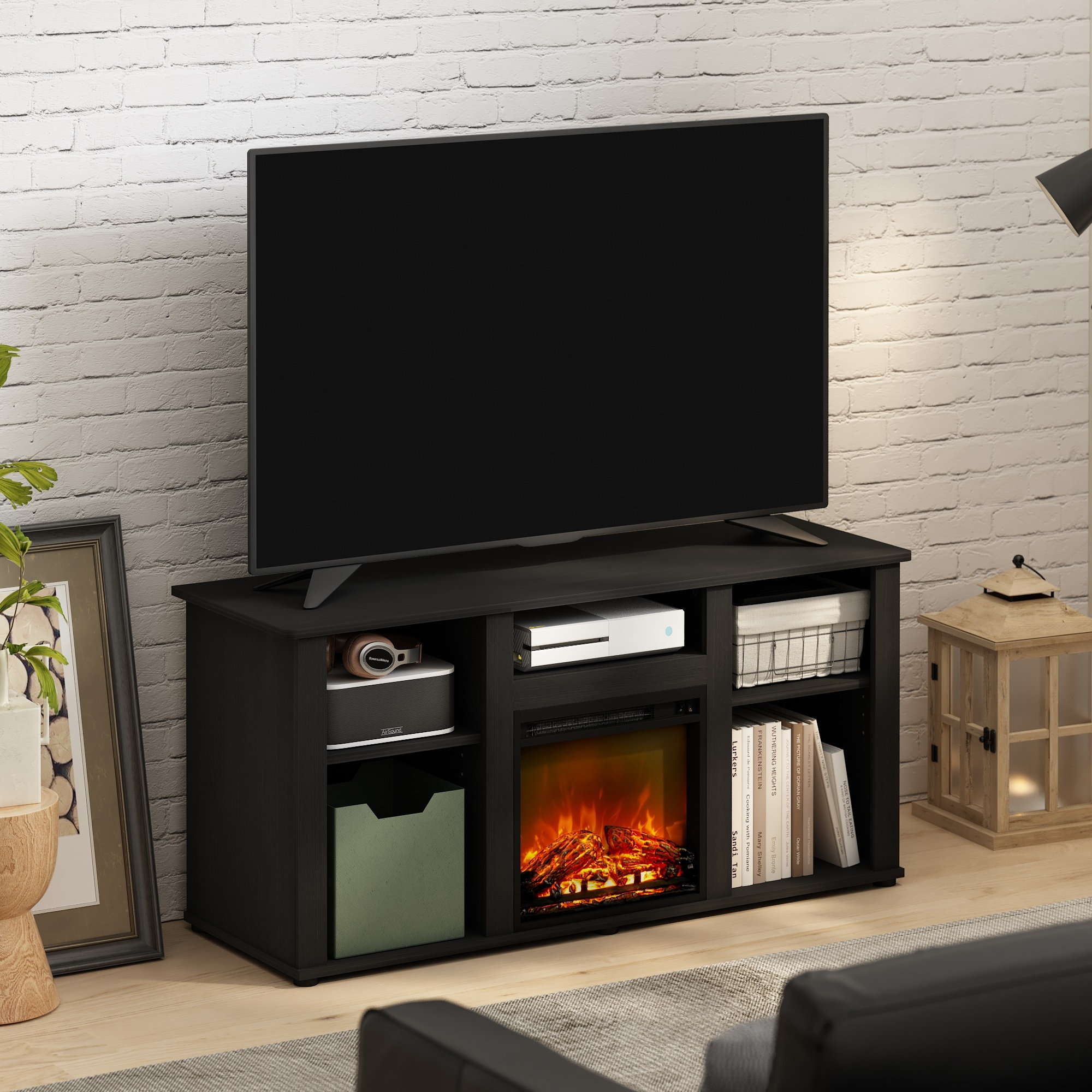 Furinno Jensen Fireplace TV Entertainment Center ...