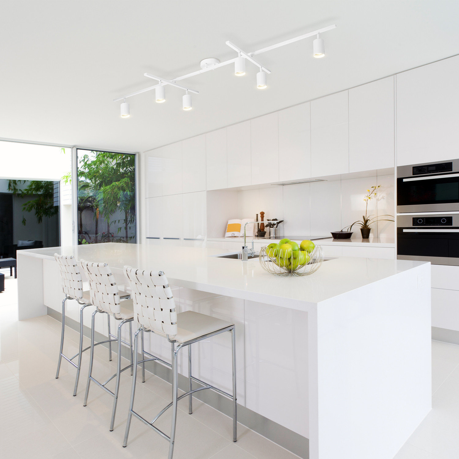 64" 6-Light Matte White Track Lighting, Center Swivel Bars, Pivoting ...