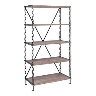 Set of 2 Contemporary Industrial Bookcase, Wooden Shelves With Chain ...