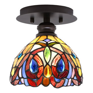 Edge 1 Light Semi-Flush, Espresso Finish, 7" Lynx Art Glass - Victorian ...