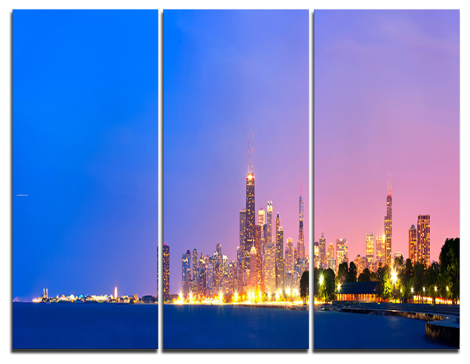 "City of Chicago Skyline" Cityscape Canvas Photo Print, 36"x28" 3 Panel ...