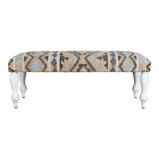 Grace Contemporary Geometric Cotton Blend Accent Bench, Blue and Tan ...