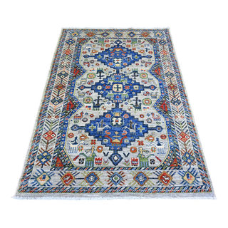 Gray Antique Shiraz Animal and Human Figurines Hand Knotted Rug, 4'1"x6 ...