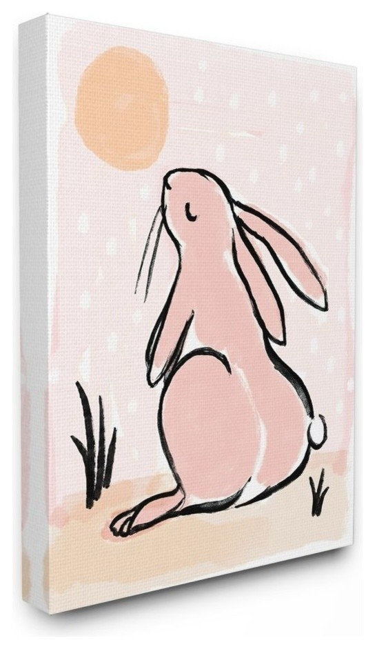 Pastel Pink Bunny in the Sun with Polka Dots Ink Painting, 16"x20 ...