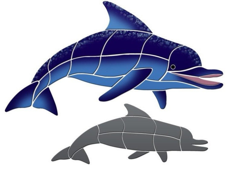 Level Swimming Dolphin Ceramic Swimming Pool Mosaic, 24"x13" with ...