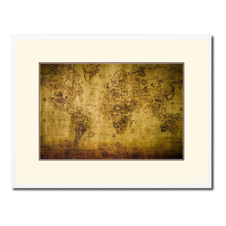 World Old Map Print On Canvas With Picture Frame Art Collection 16" X ...
