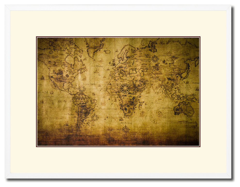 World Old Map Print On Canvas With Picture Frame Art Collection 16" X ...