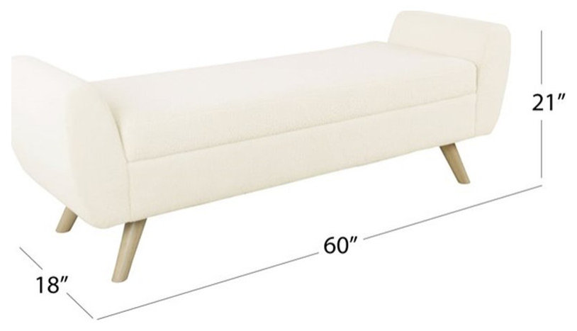 HomePop Sherpa Modern Fabric Storage Bench with Wood Legs in Cream ...