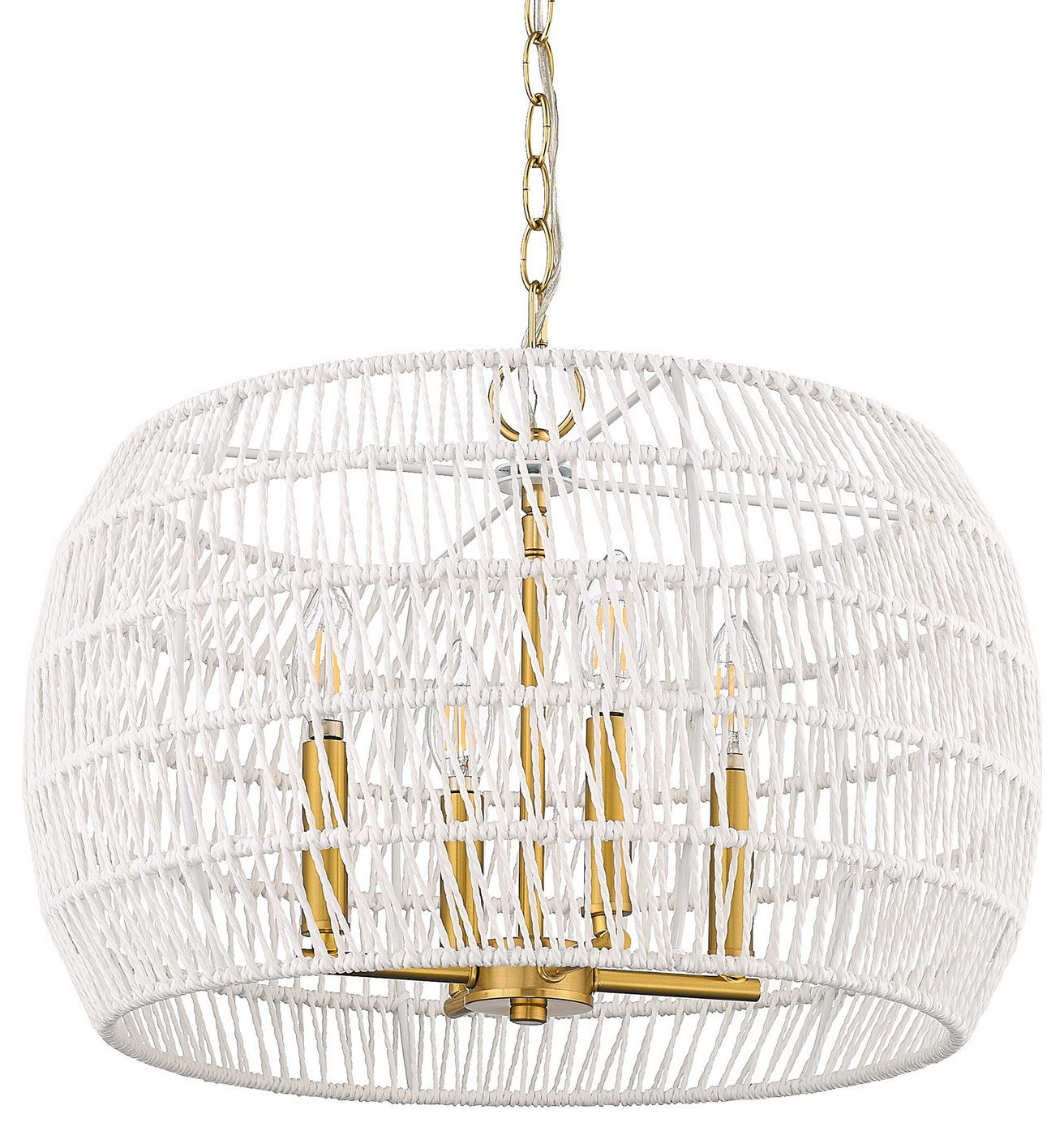 Ellie 4 Light Chandelier, Modern Brushed Gold With Bleached White Raphia Rope - Beach Style ...