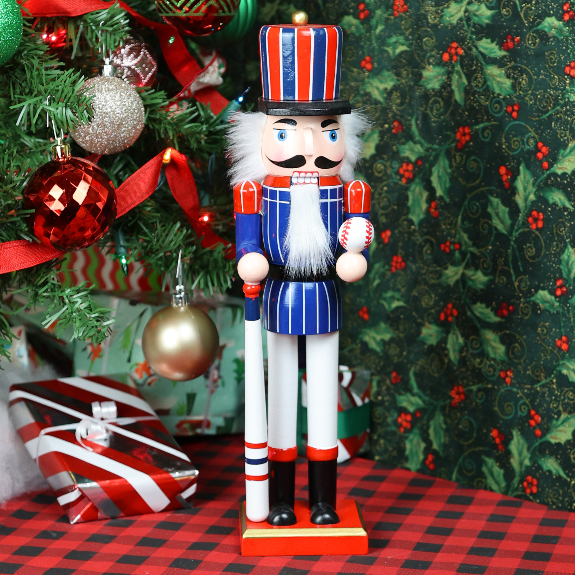 15" Traditional Wooden Nutcracker Baseball Player Figurine Christmas ...