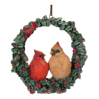 Cardinal Bird Couple Wreath Ornament, Set of 4 - Traditional ...