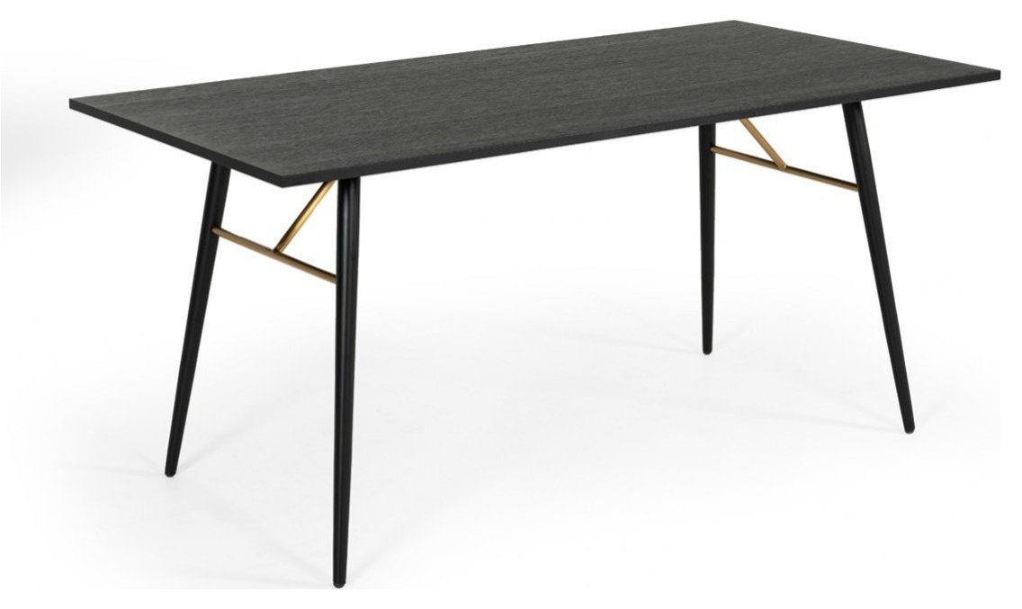 Rectangular Wooden Dining Table with Slanted Metal Legs, Gray and Black ...