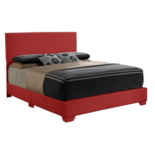 Maklaine Modern Faux Leather Upholstered Queen Bed in Dark Red, Queen ...