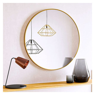 16 Inch Round Mirror with Gold Metal Frame - Transitional - Bathroom ...