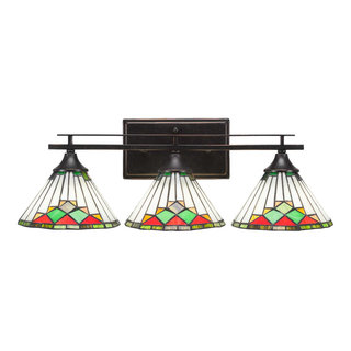 Uptowne 3-Light Bath Bar, Dark Granite/Green Sunray Art - Craftsman ...