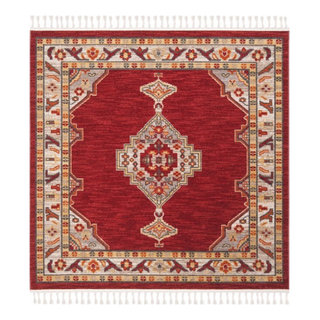 Farmhouse Aztec Area Rug with Medallion Pattern and Fringe Tassels, 6'3 ...