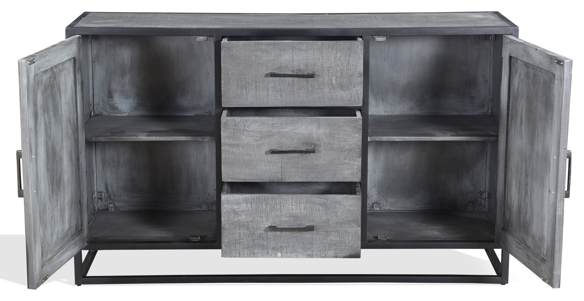 Raven Mango Wood Sideboard With Black Iron - Industrial - Buffets And ...