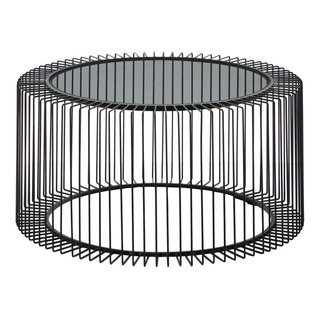 Contemporary Coffee Table, Unique Open Black Wire Look Body With Round ...