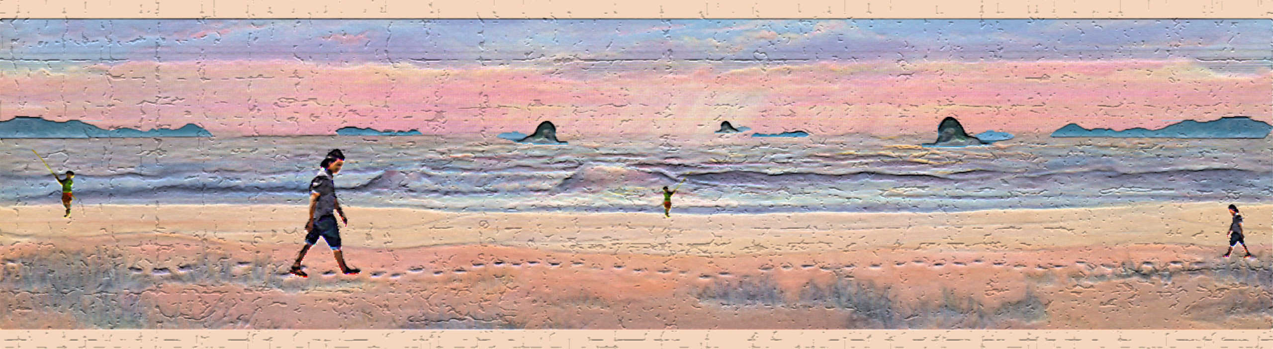 Footprints in Sand, Fishermen Peel and Stick Wallpaper Border 15'x7 ...