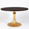 Flute Dining Table, 48" Round Walnut Wood Top with Gold Leaf Base ...