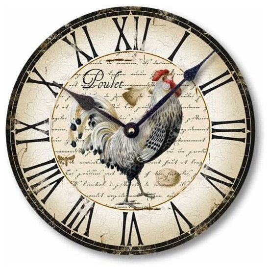 Vintage-Style Country French Chicken Clock, 10.5 Inch Diameter ...