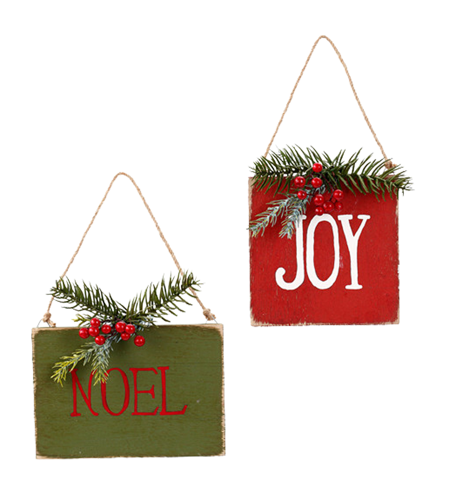 7" Hanging "JOY" Christmas Wall Decor With Pine and Berries - Modern ...