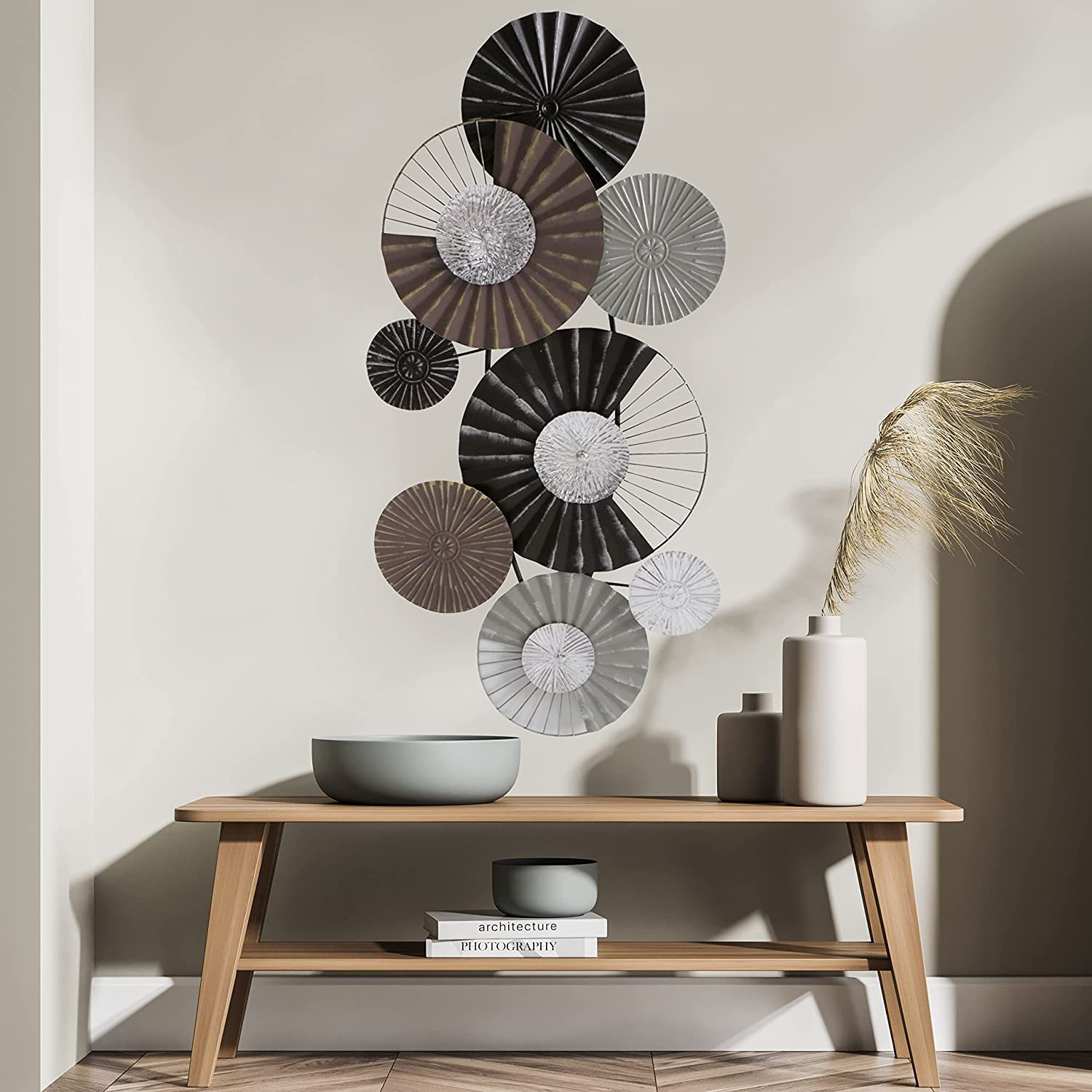 Modernist Floating Roundels Wall Sculpture, 39.5" - Farmhouse - Metal ...